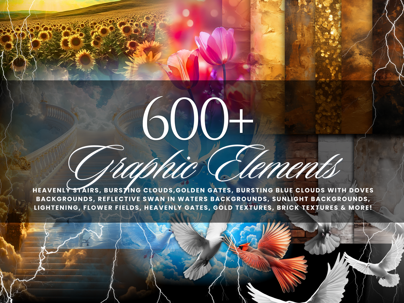 7 In 1 Graphic Elements Bundle For Funeral Program | Clouds, Doves, Fl ...