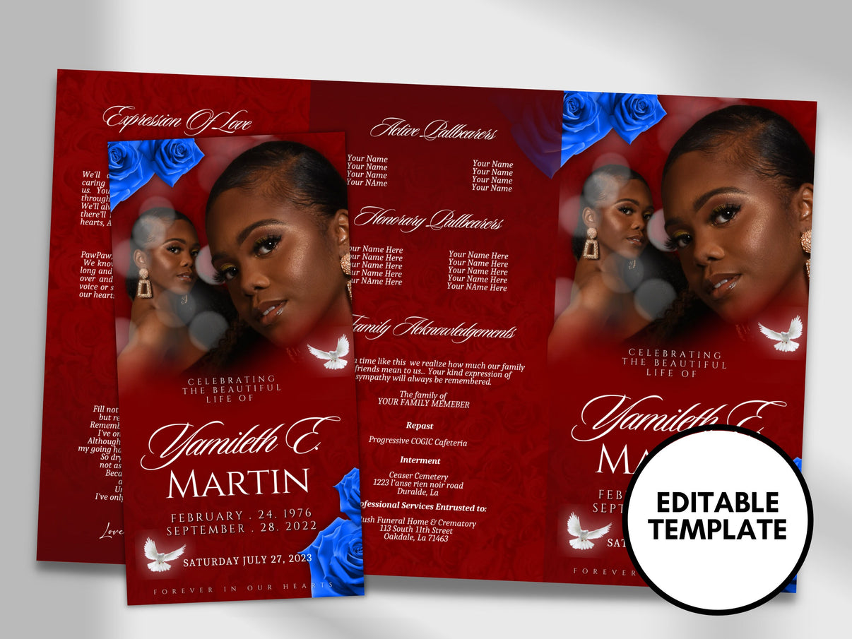 17"x11" FUNERAL OBITUARY TEMPLATE (2 pages) |Elegant Style Funeral Pro ...